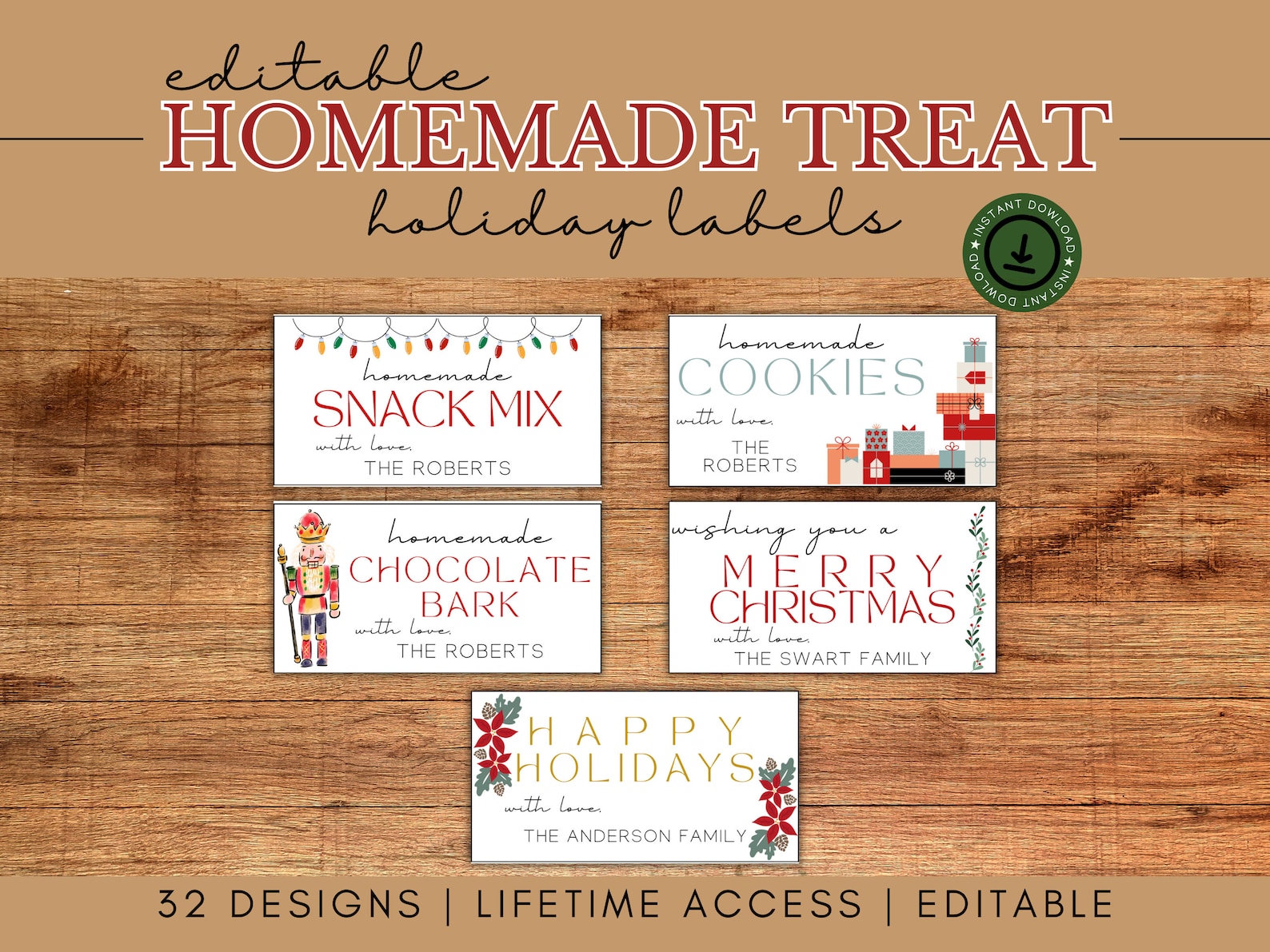 Christmas Jar Labels, Vintage Christmas Labels, Printable Christmas ...