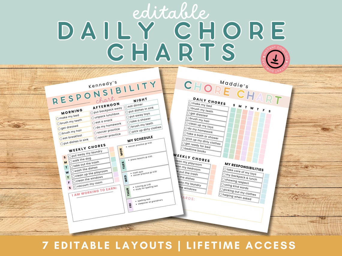 Chore Chart, Family Chore Chart, Responsibility Chart, Routine Chart ...
