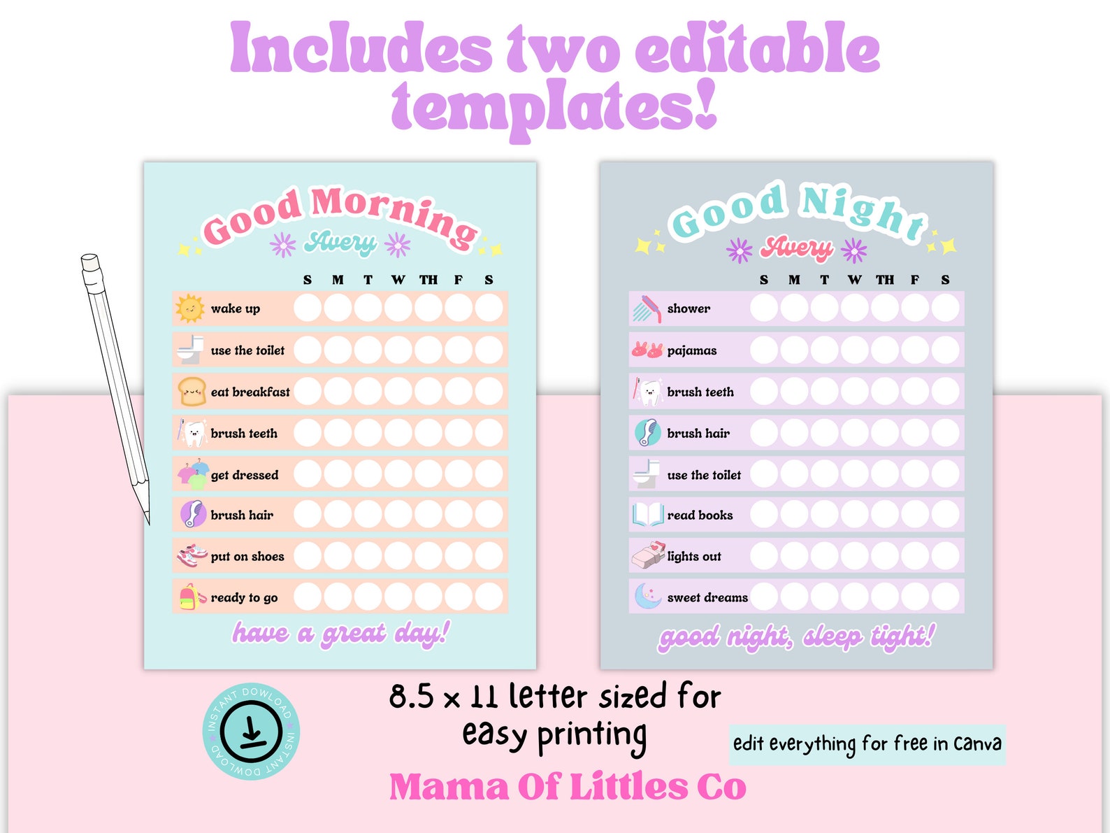 Morning Routine Chart, Bedtime Routine Chart, Daily Routine Chart, Kids ...