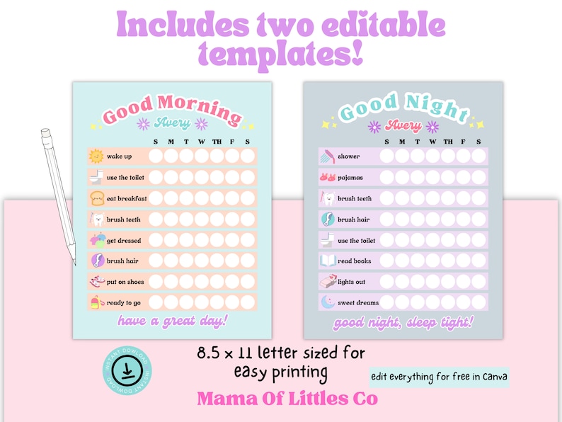 Morning Routine Chart, Bedtime Routine Chart, Daily Routine Chart, Kids ...