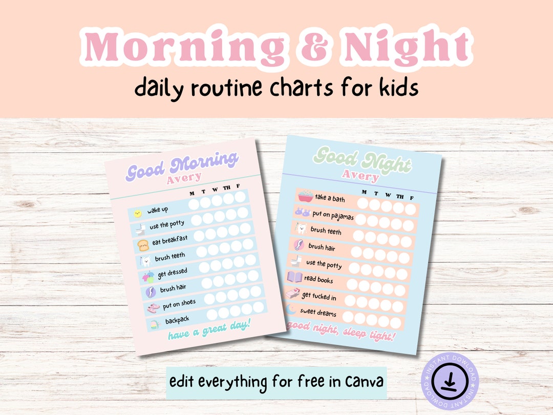 Daily Routine Chart, Morning Routine Chart, Bedtime Routine Chart, Kids ...
