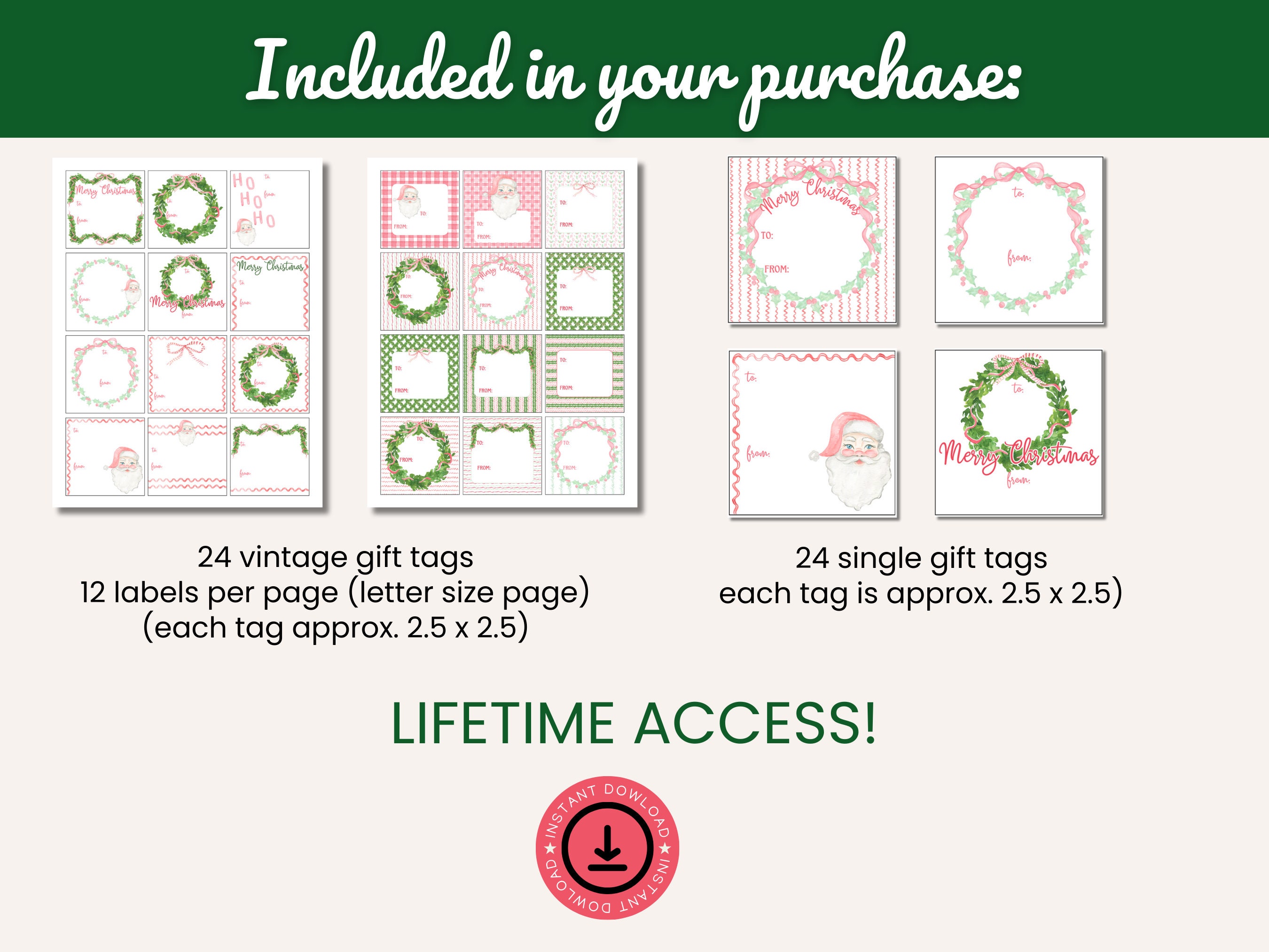 Printable Christmas Gift Tags, Vintage Christmas Gift Tags, Printable ...