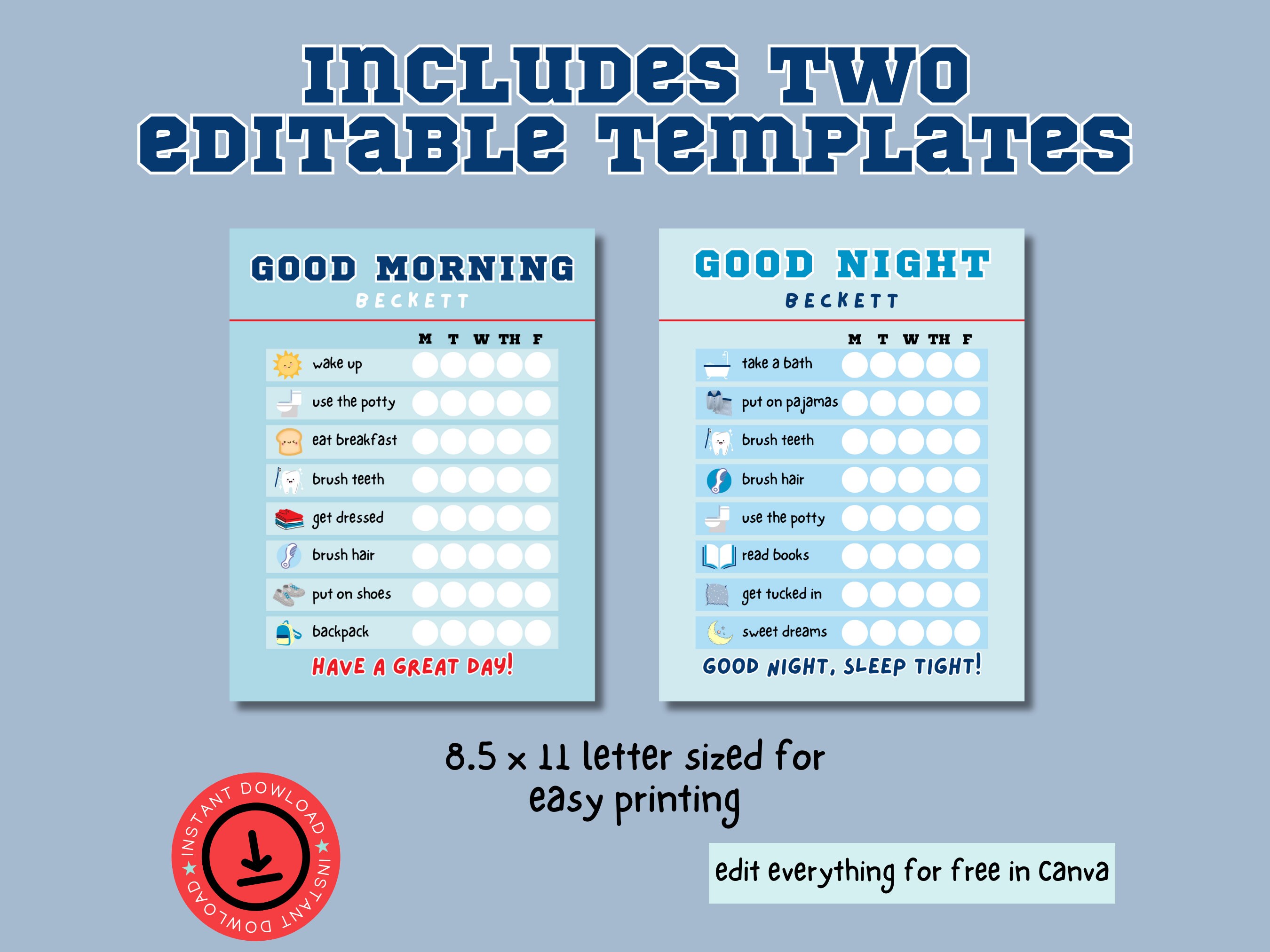 Daily Routine, Bedtime Routine Chart, Morning Routine, Printable Reward ...