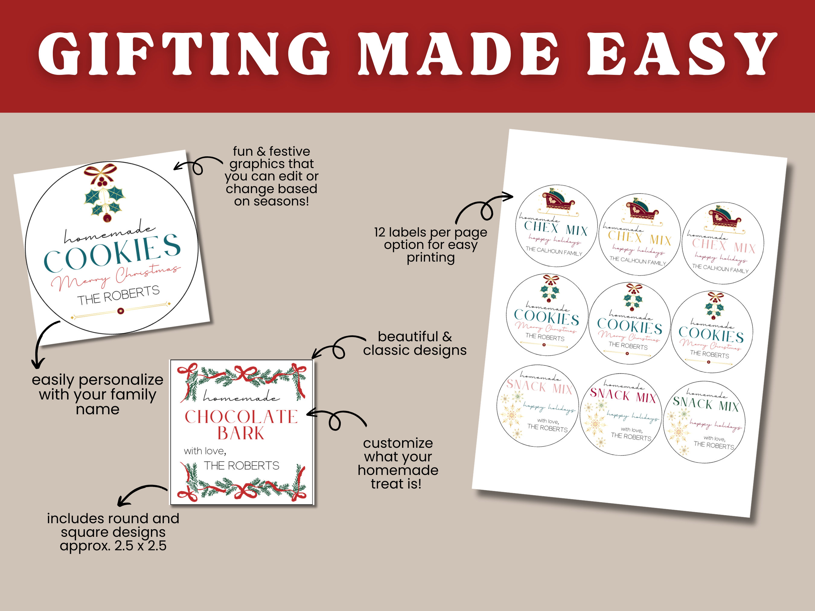 Christmas Jar Labels, Christmas Tree Labels, Christmas Baking ...