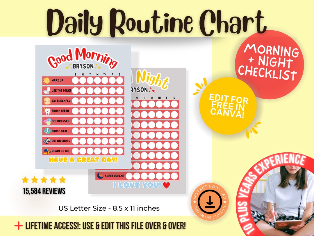 Daily Routine Chart, Morning Routine Chart, Bedtime Routine Chart ...