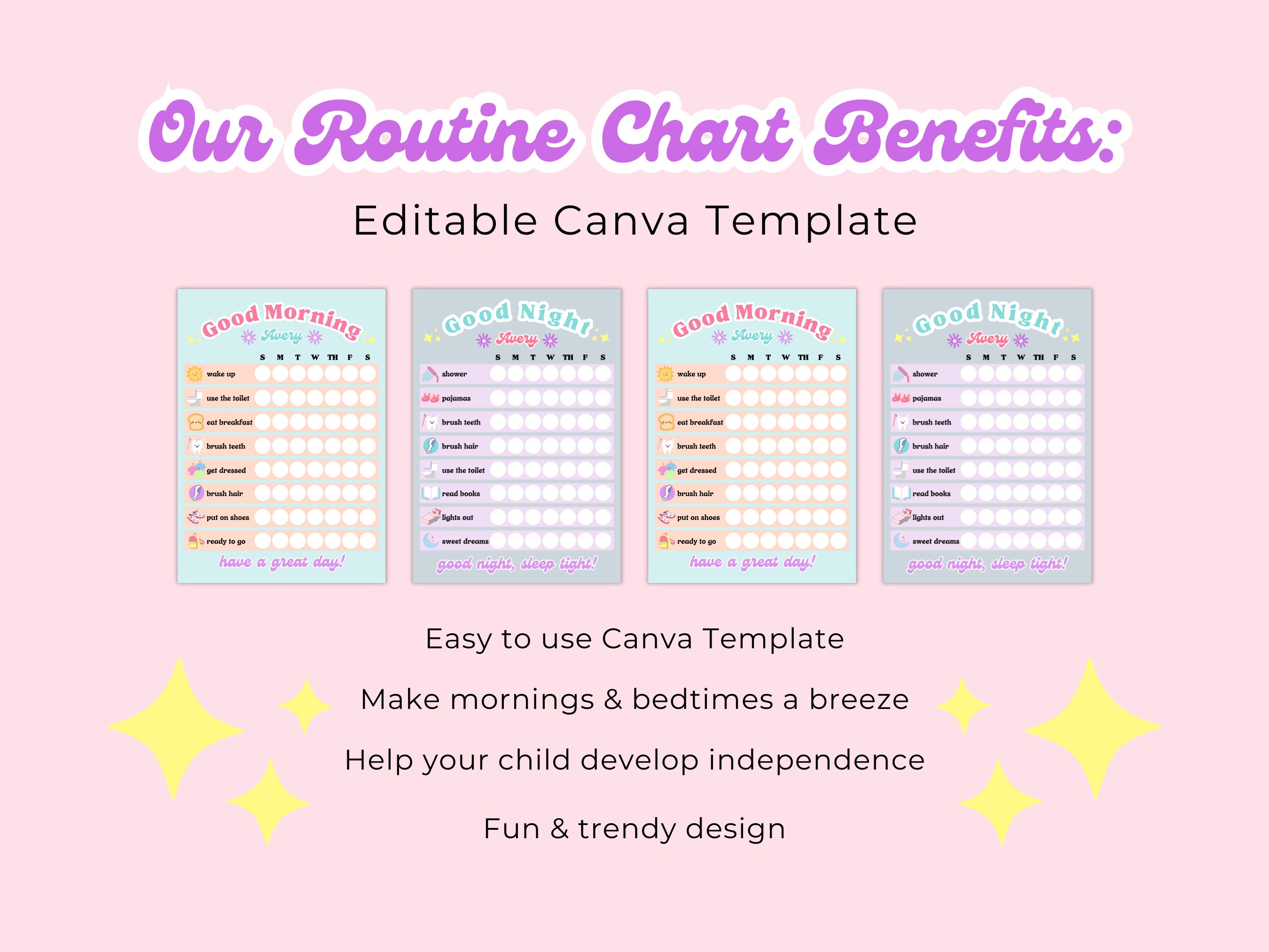 Morning Routine Chart, Bedtime Routine Chart, Daily Routine Chart, Kids ...