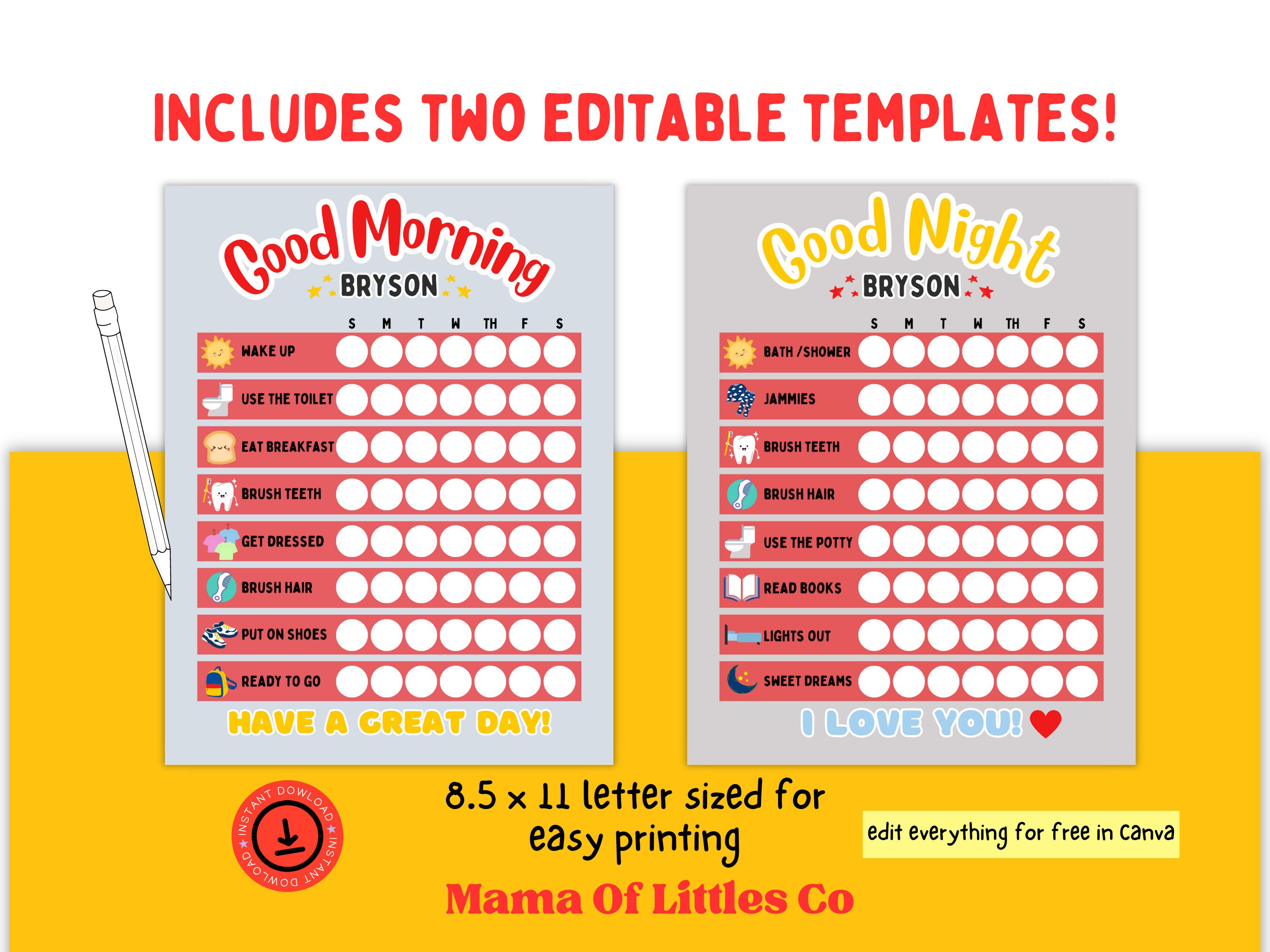 Daily Routine Chart, Morning Routine Chart, Bedtime Routine Chart ...