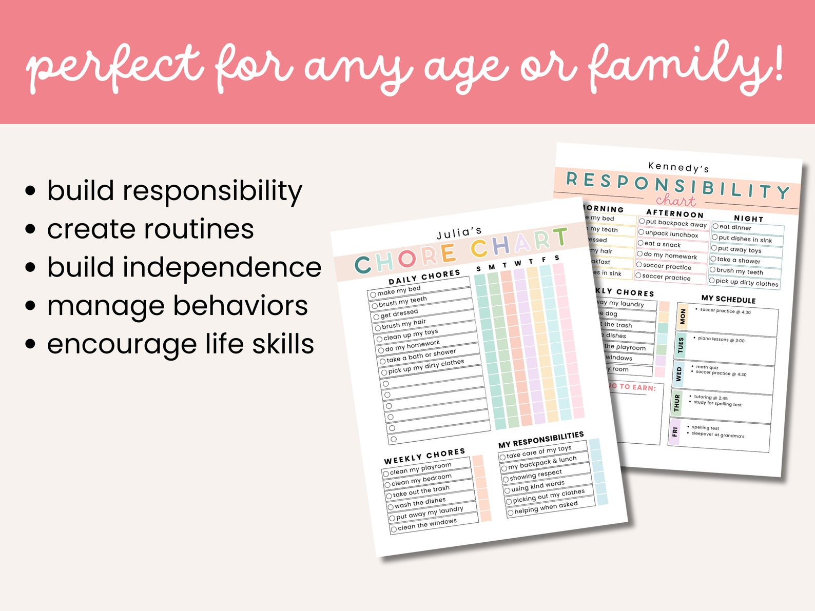 Chore Chart, Family Chore Chart, Responsibility Chart, Routine Chart ...