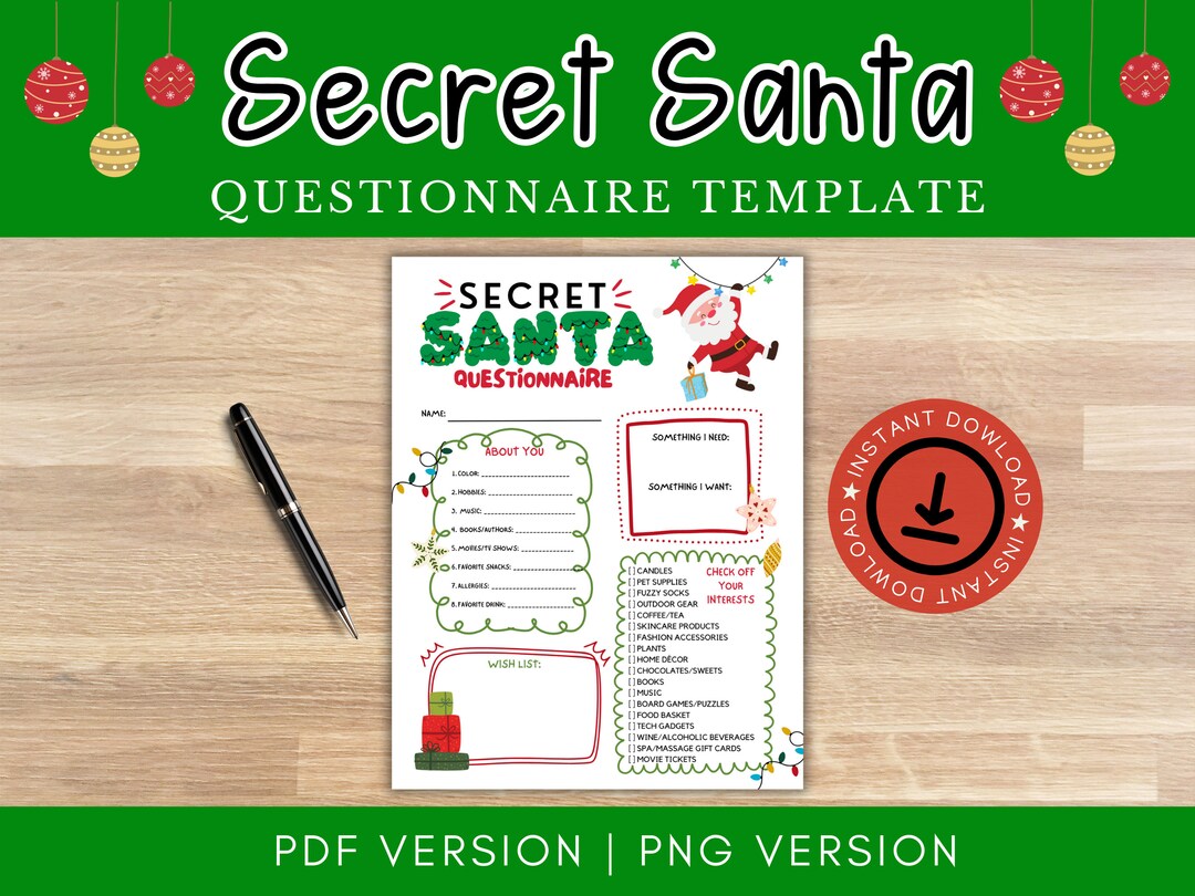 Secret Santa Form, Secret Santa Questionnaire, Christmas Party ...
