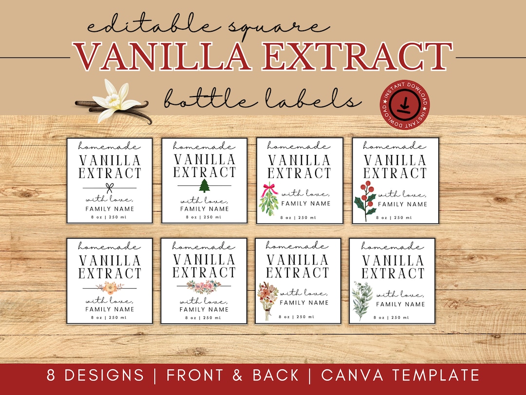 Vanilla Extract, Vanilla Extract Labels, Christmas Jar Labels, Homemade ...