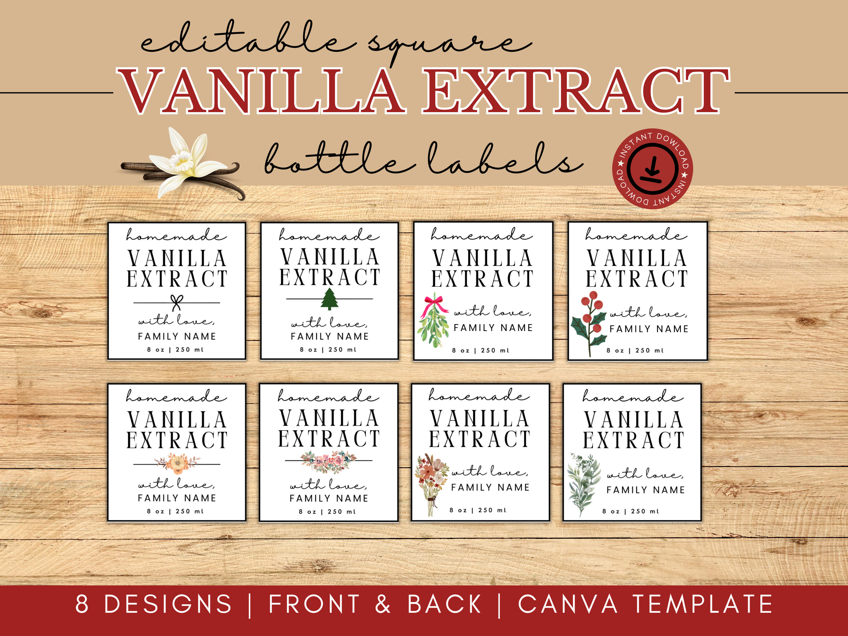 Vanilla Extract, Vanilla Extract Labels, Christmas Jar Labels, Homemade ...