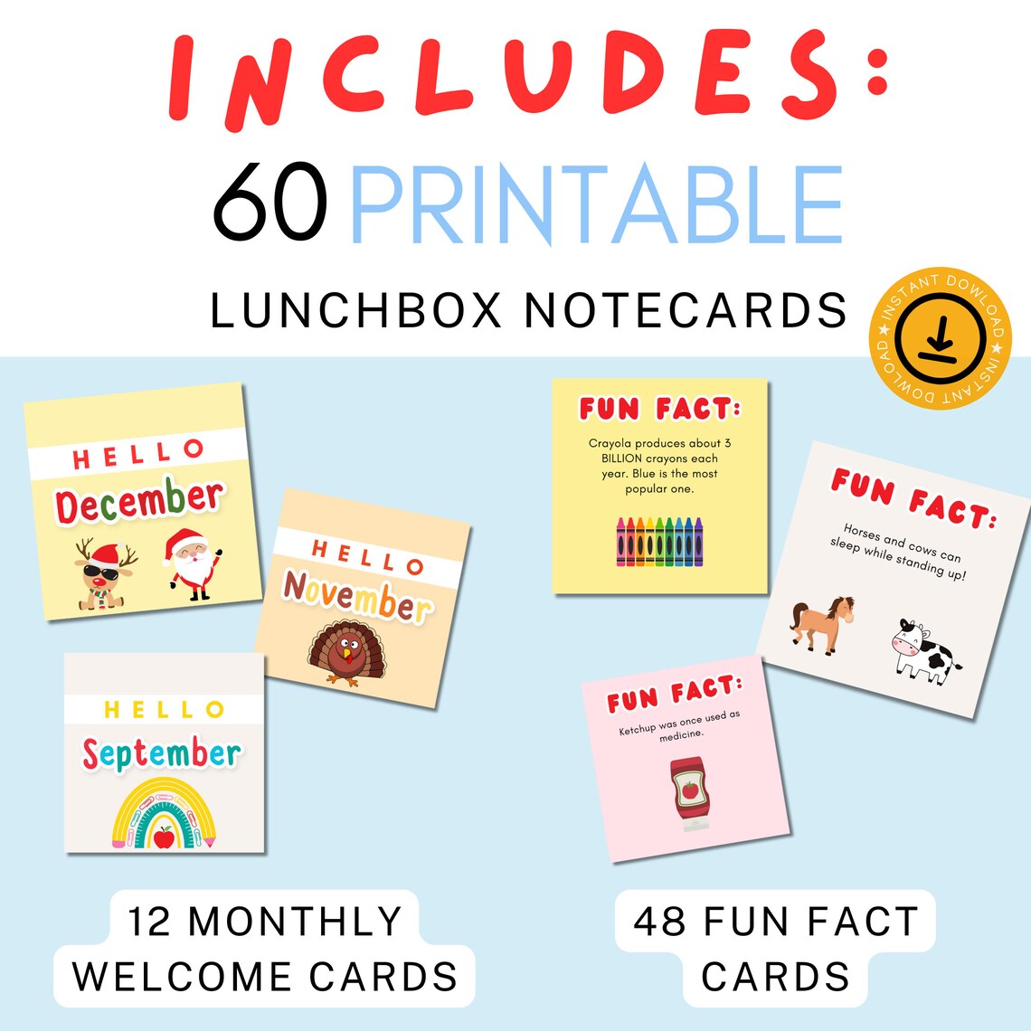 Printable Lunchbox Notes, Printable Lunch Notes, Lunchbox Notes, Lunch ...