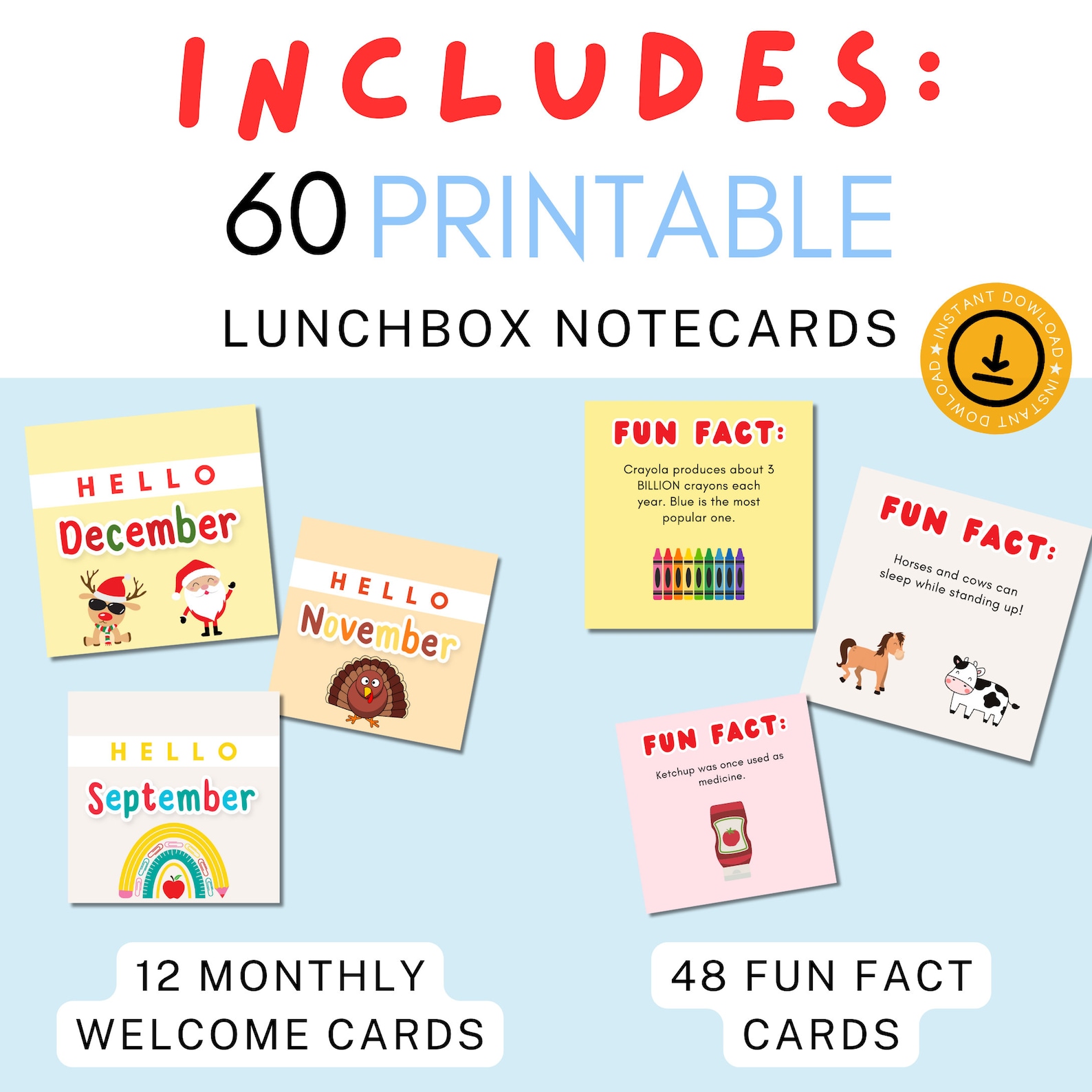 Printable Lunchbox Notes, Printable Lunch Notes, Lunchbox Notes, Lunch ...