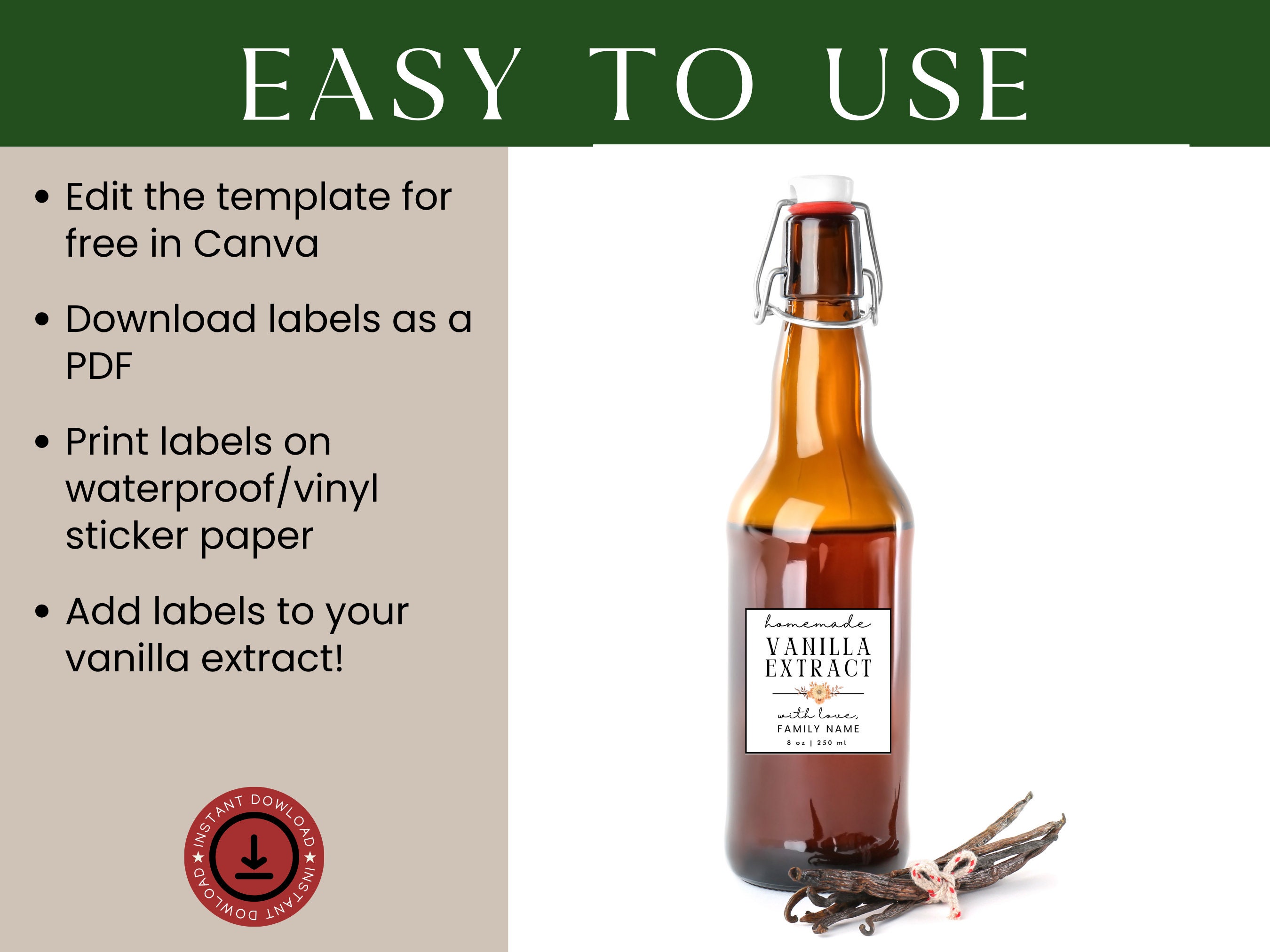 Vanilla Extract, Vanilla Extract Labels, Christmas Jar Labels, Homemade ...