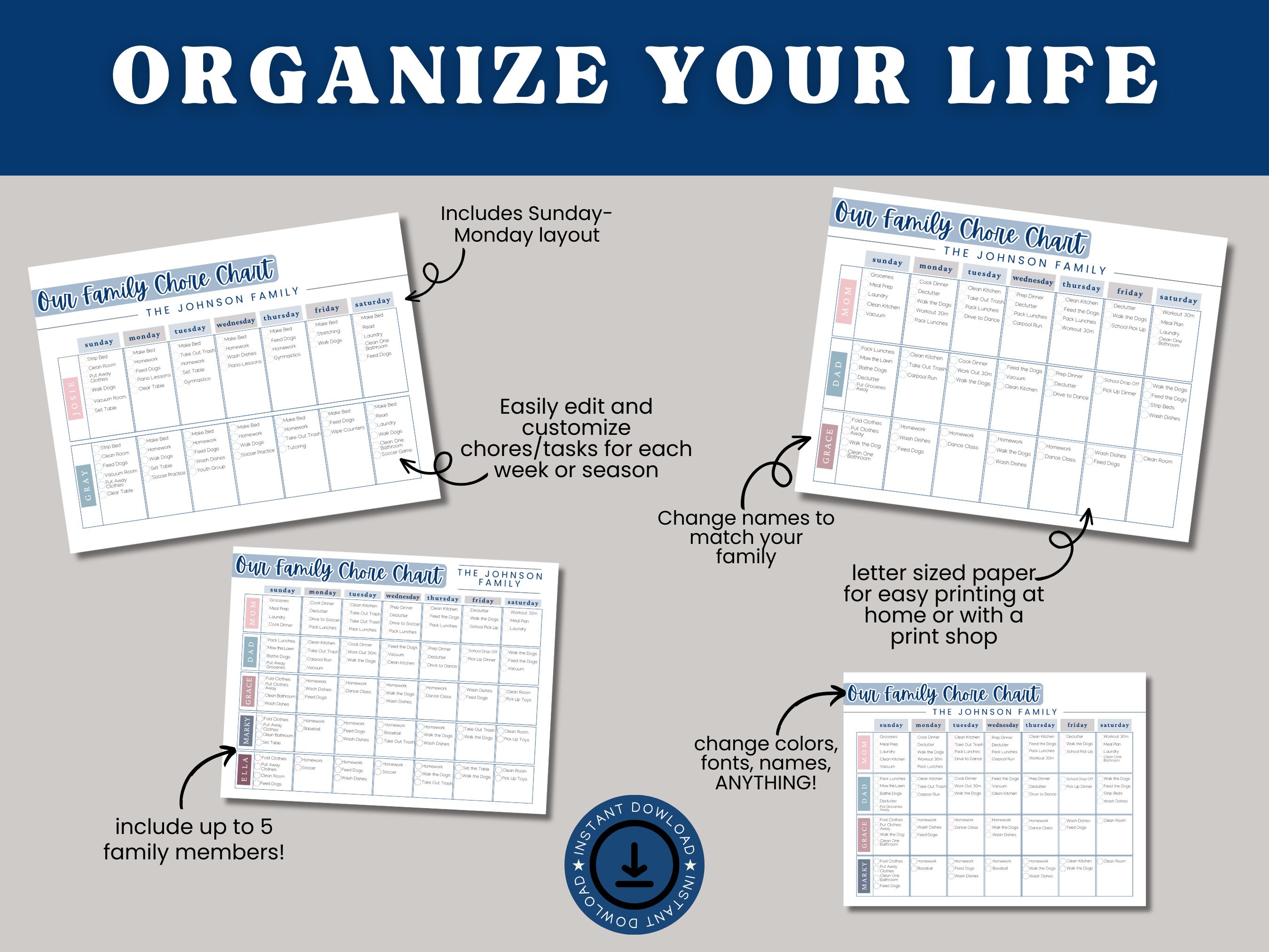 Family Chore Chart, Responsibility Chart, Weekly Chore Chart, Daily ...