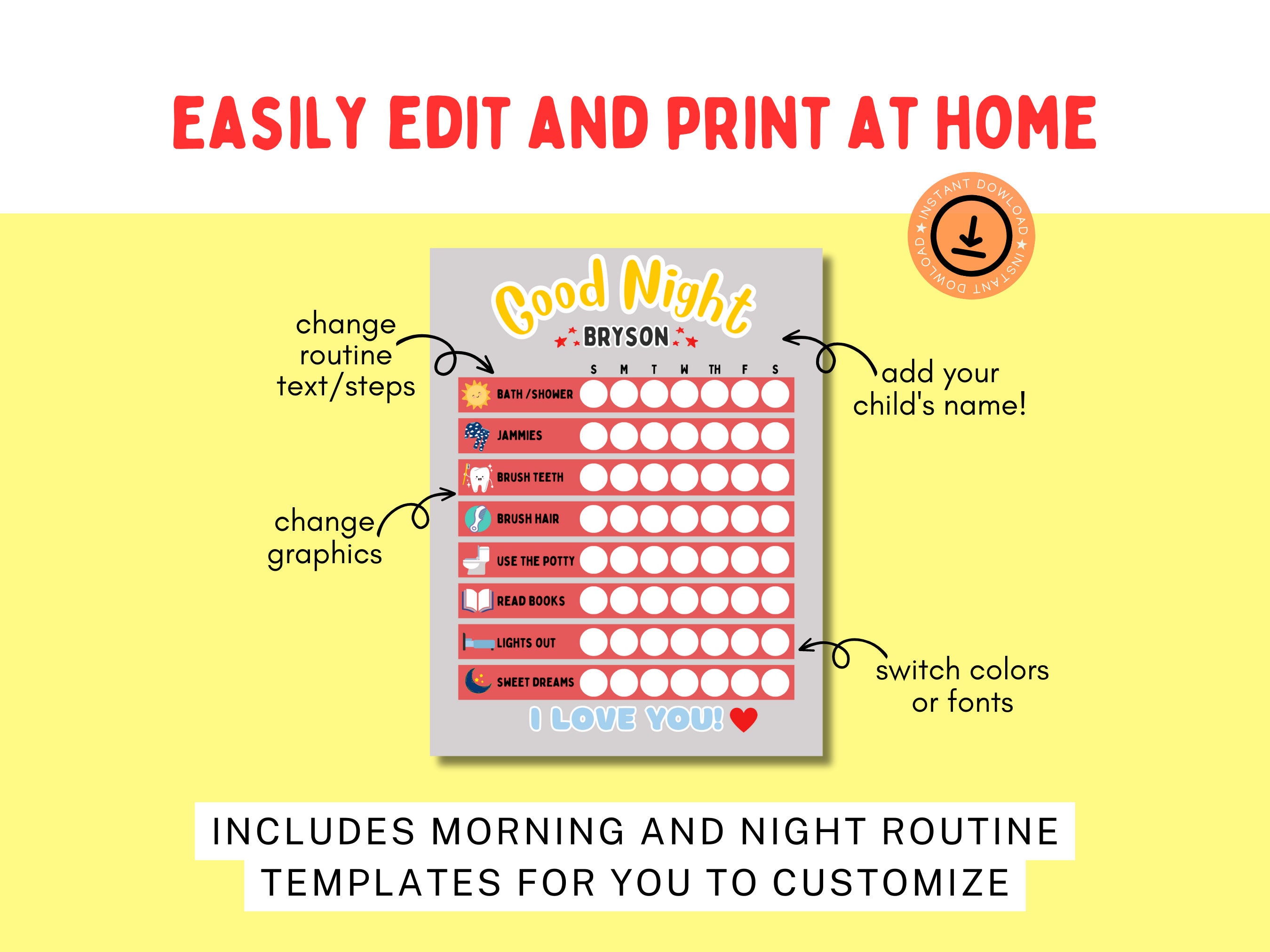 Daily Routine Chart Morning Routine Chart Bedtime Routine Chart