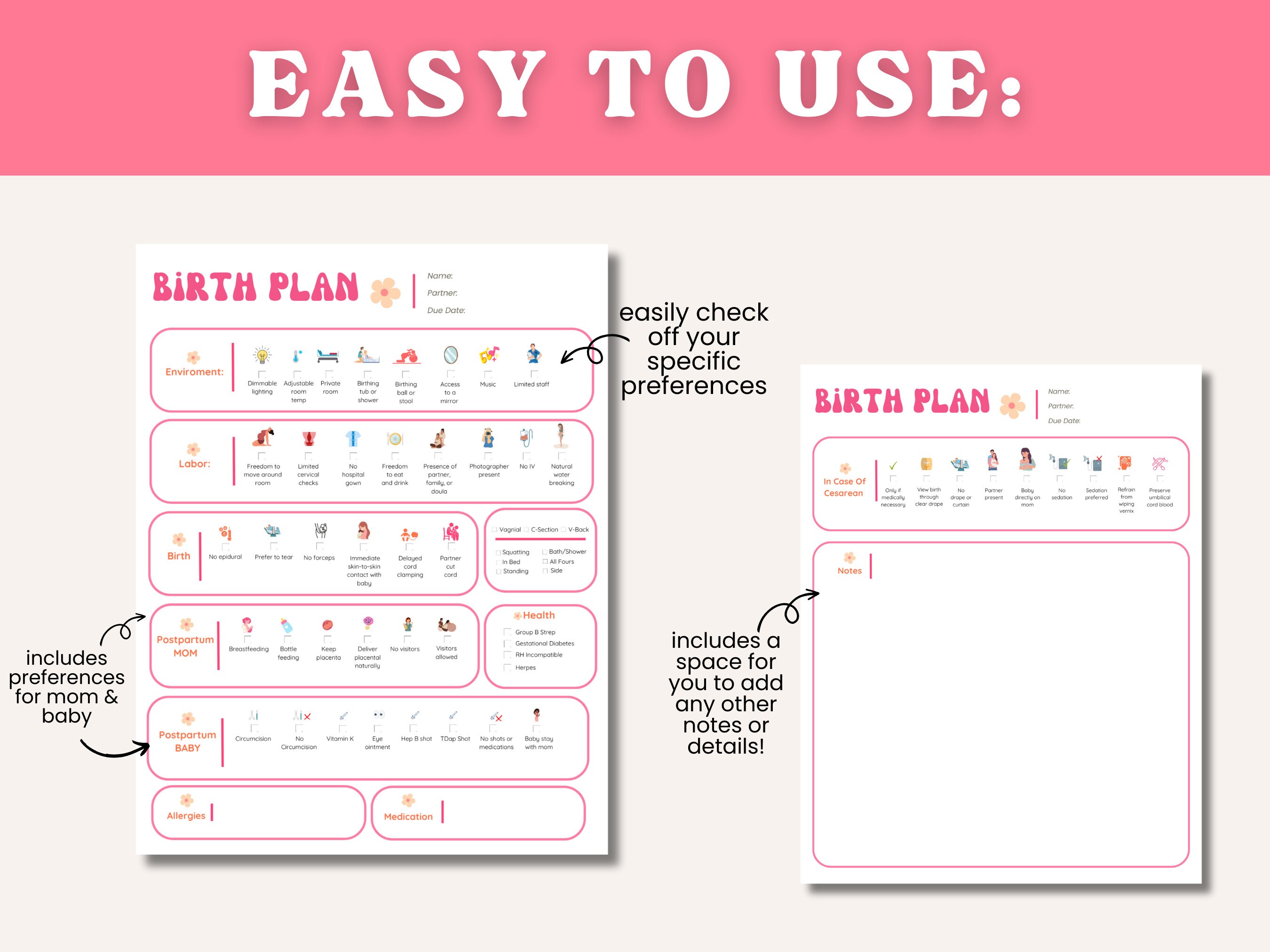 Birth Plan Visual Birth Plan Birth Plan Template Birthing - Etsy