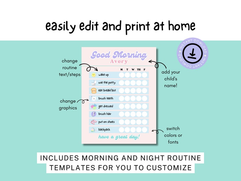 Daily Routine Chart, Morning Routine Chart, Bedtime Routine Chart, Kids ...