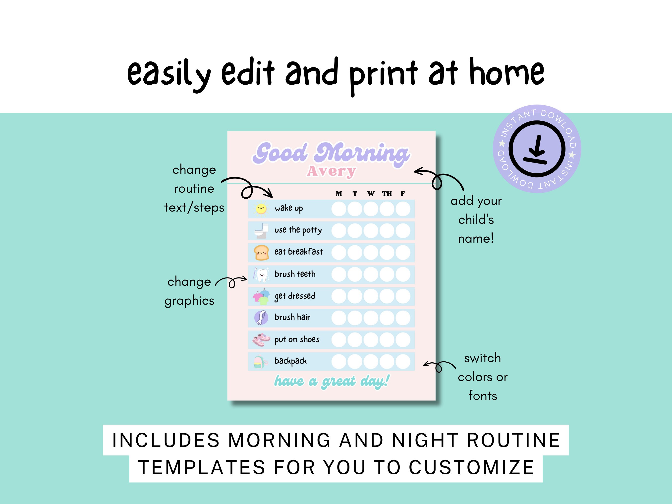 Daily Routine Chart, Morning Routine Chart, Bedtime Routine Chart, Kids ...