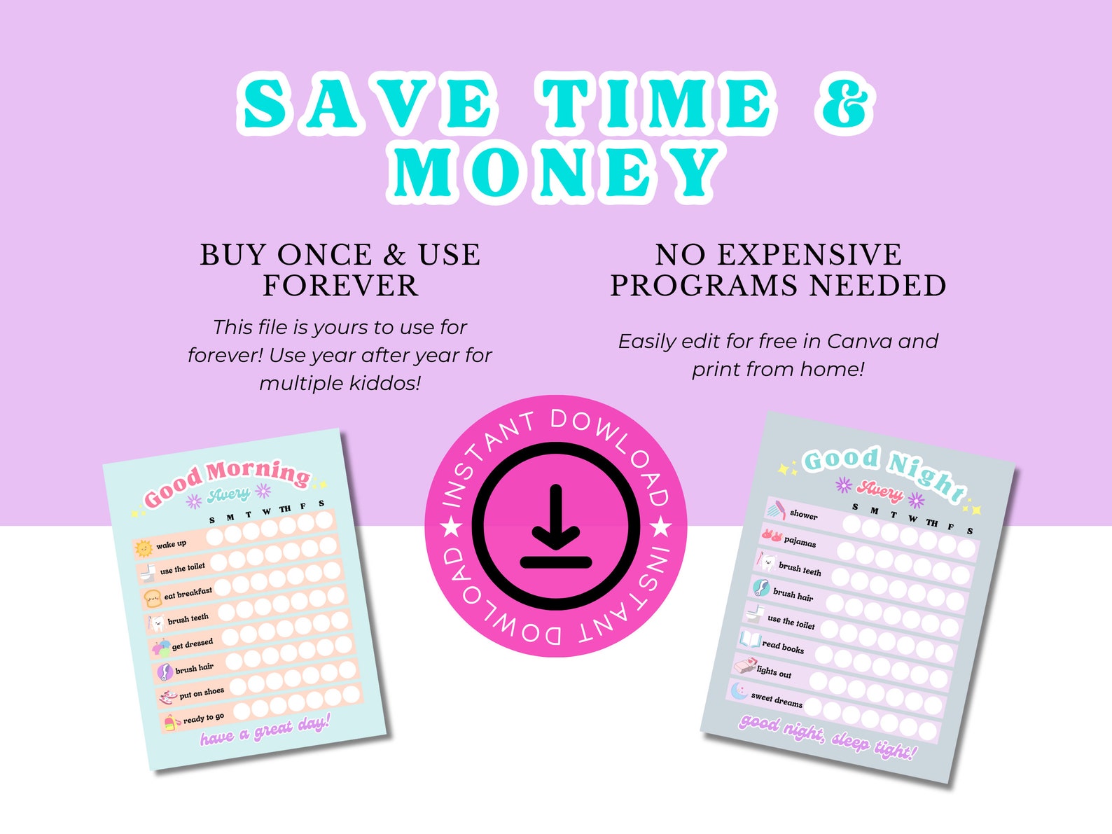 Morning Routine Chart, Bedtime Routine Chart, Daily Routine Chart, Kids ...