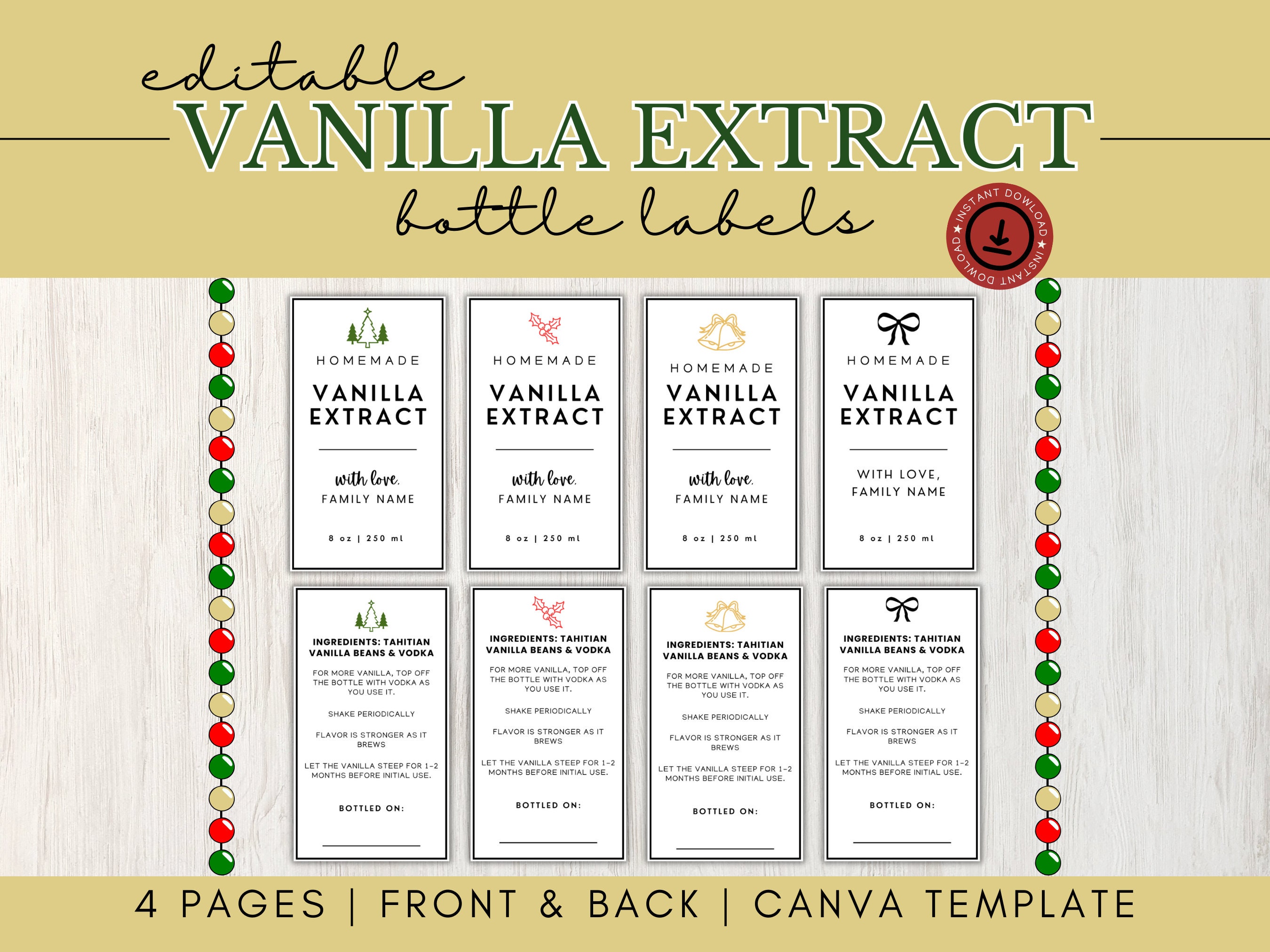 Vanilla Extract Labels, Vanilla Extract, Homemade Vanilla, Christmas ...