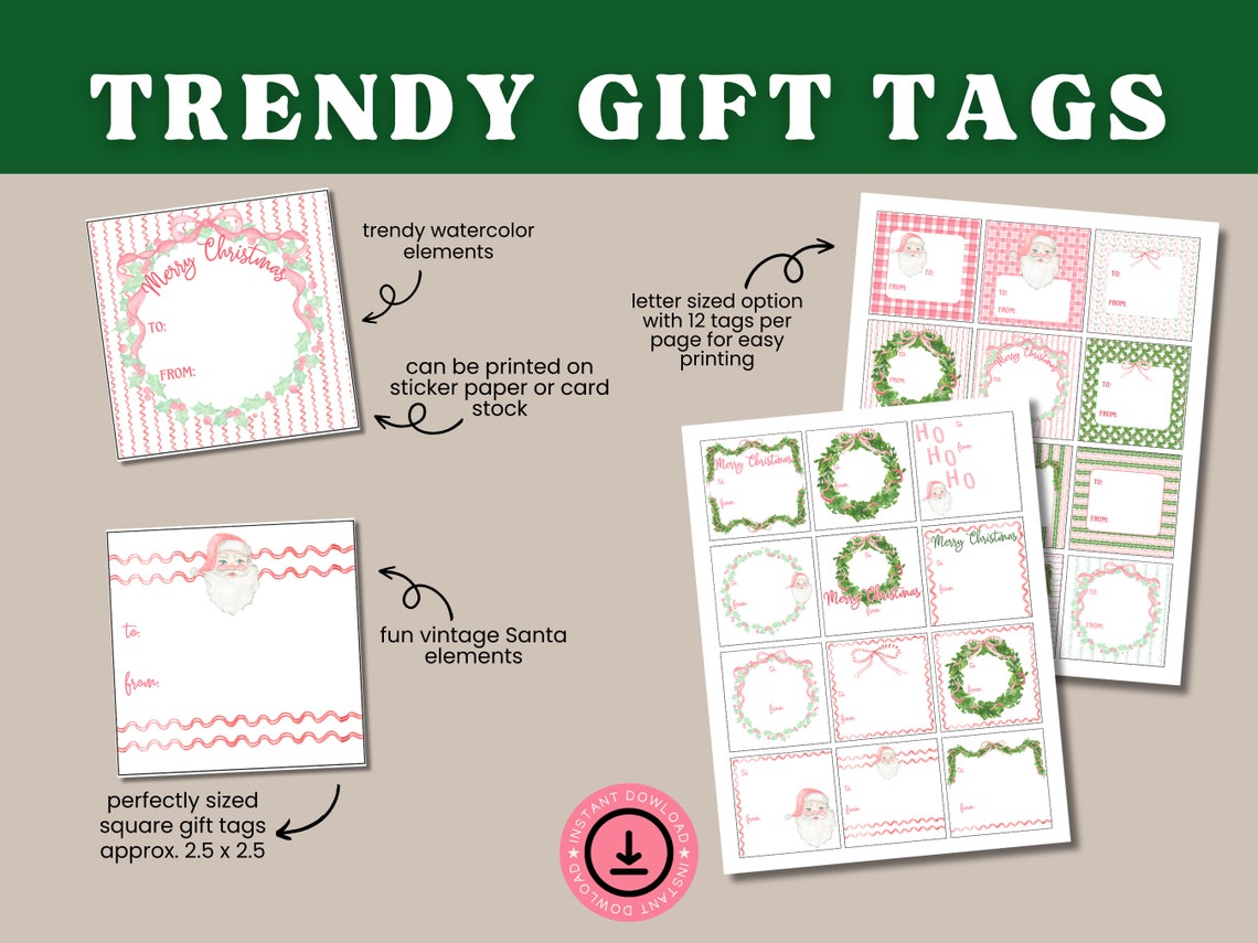 Printable Christmas Gift Tags, Vintage Christmas Gift Tags, Printable ...