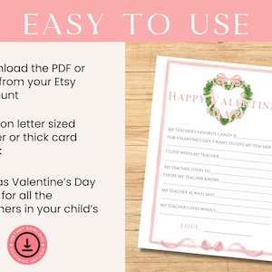 Teacher Valentine Printable, Teacher Valentine Card, Classroom ...