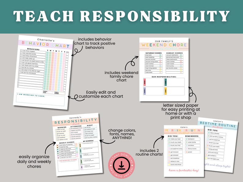 Chore Chart, Family Chore Chart, Responsibility Chart, Routine Chart ...