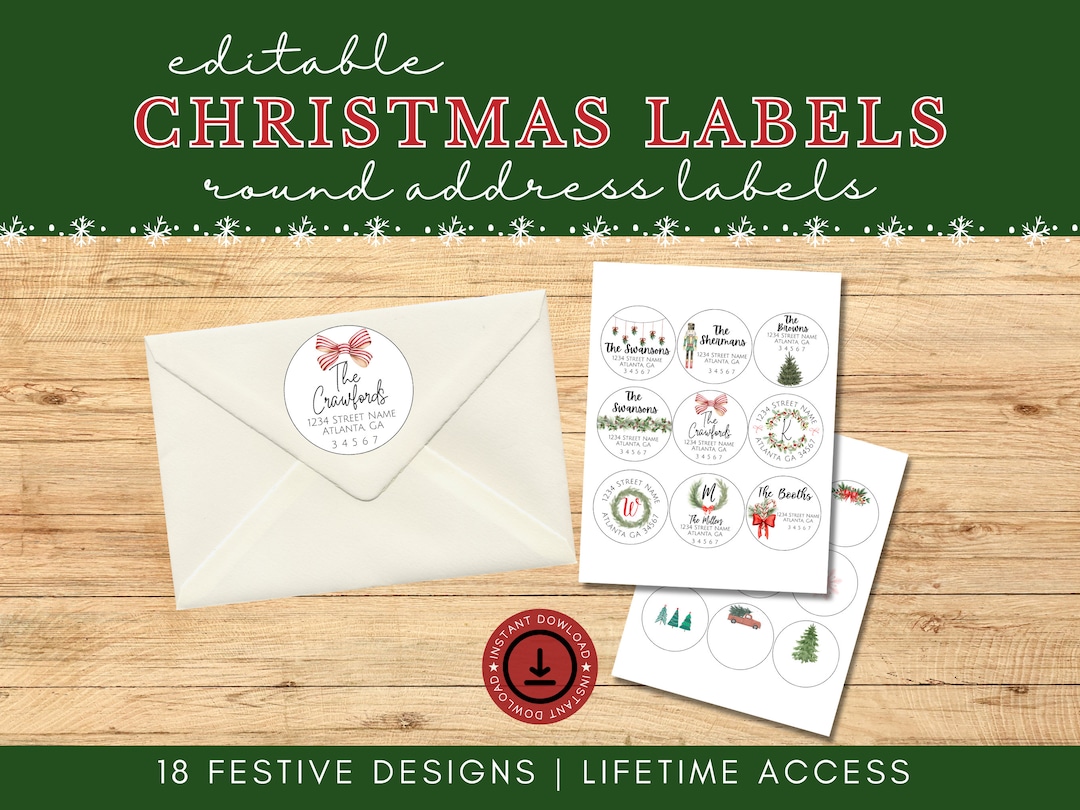 Christmas Address Labels, Printable Address Labels, Round Return ...