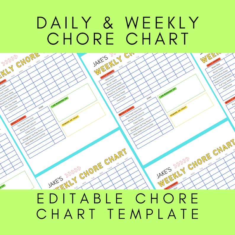 Weekly Chore Chart, Toddler Chore Chart, Responsibility Chart, Family ...