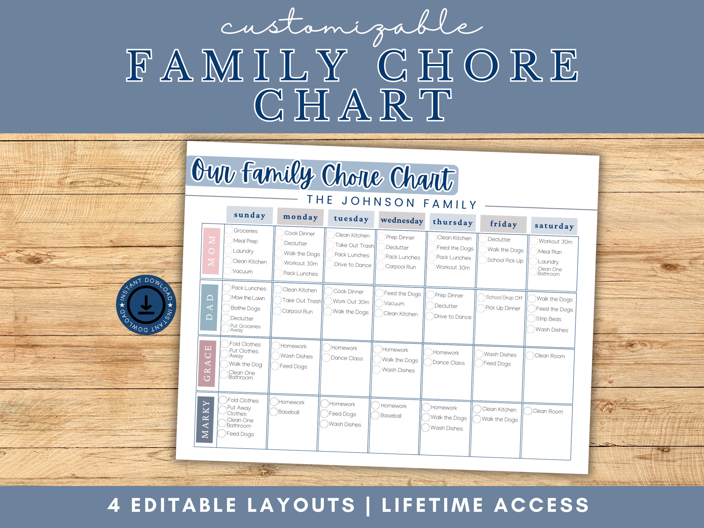Family Chore Chart, Responsibility Chart, Weekly Chore Chart, Daily ...