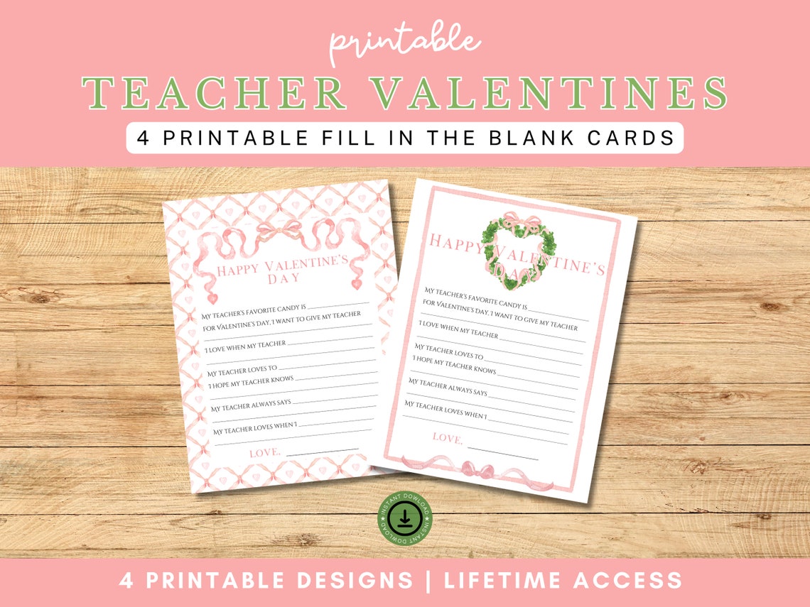 Teacher Valentine Printable, Teacher Valentine Card, Classroom ...