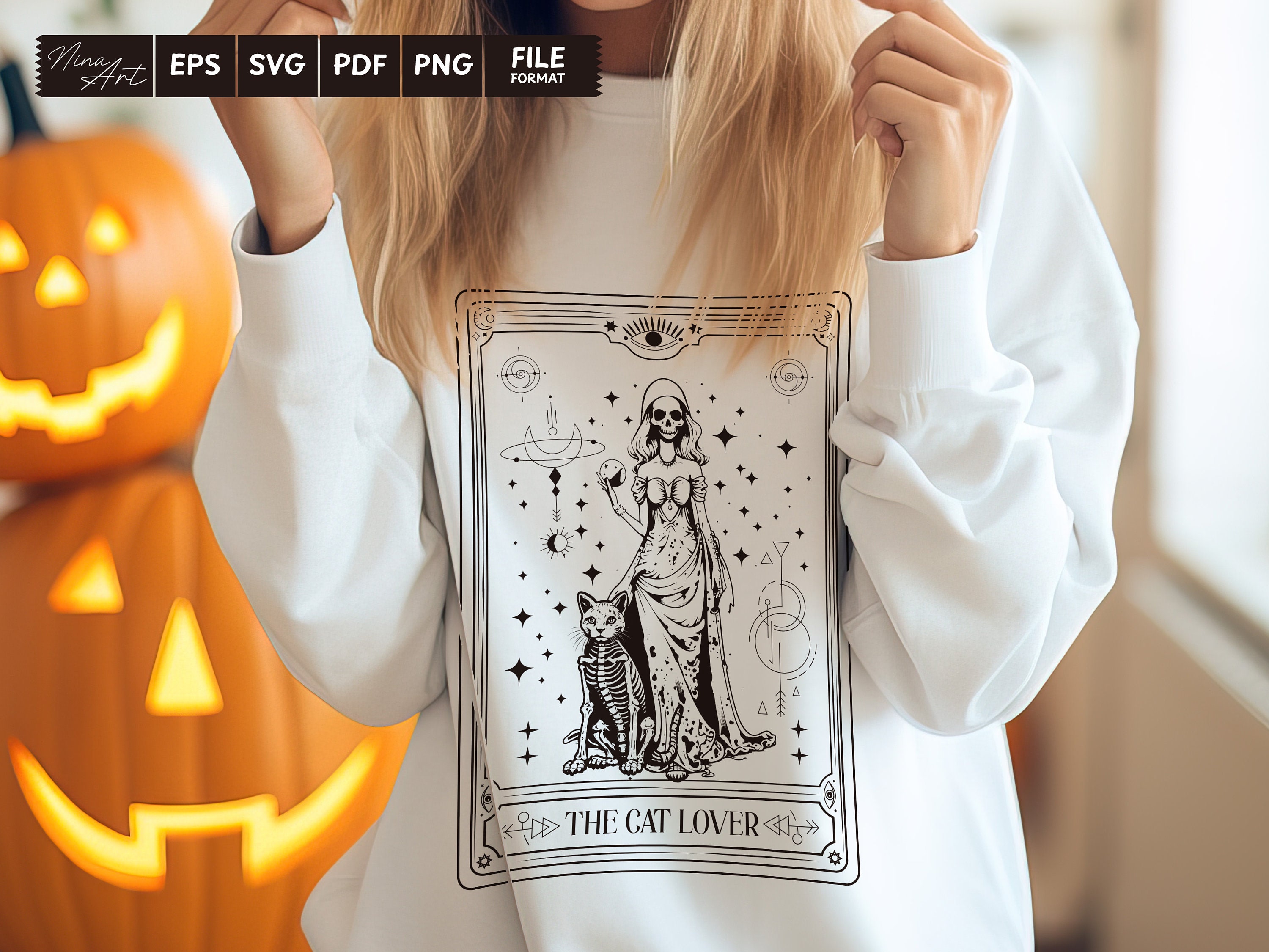 The Cat Lover Tarot SVG, Skeleton and Cat Svg, Cat Tarot Svg, Tarot ...