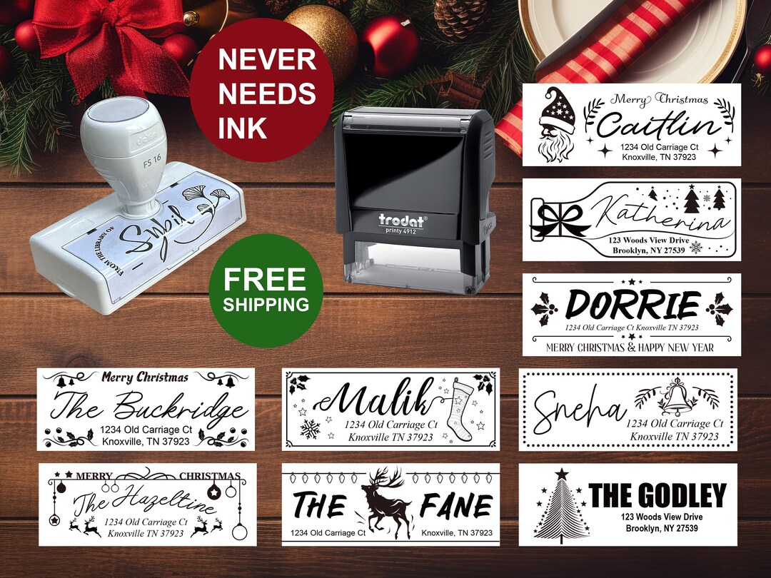 Christmas Address Stamp Personalized Return Address Stamp - Etsy