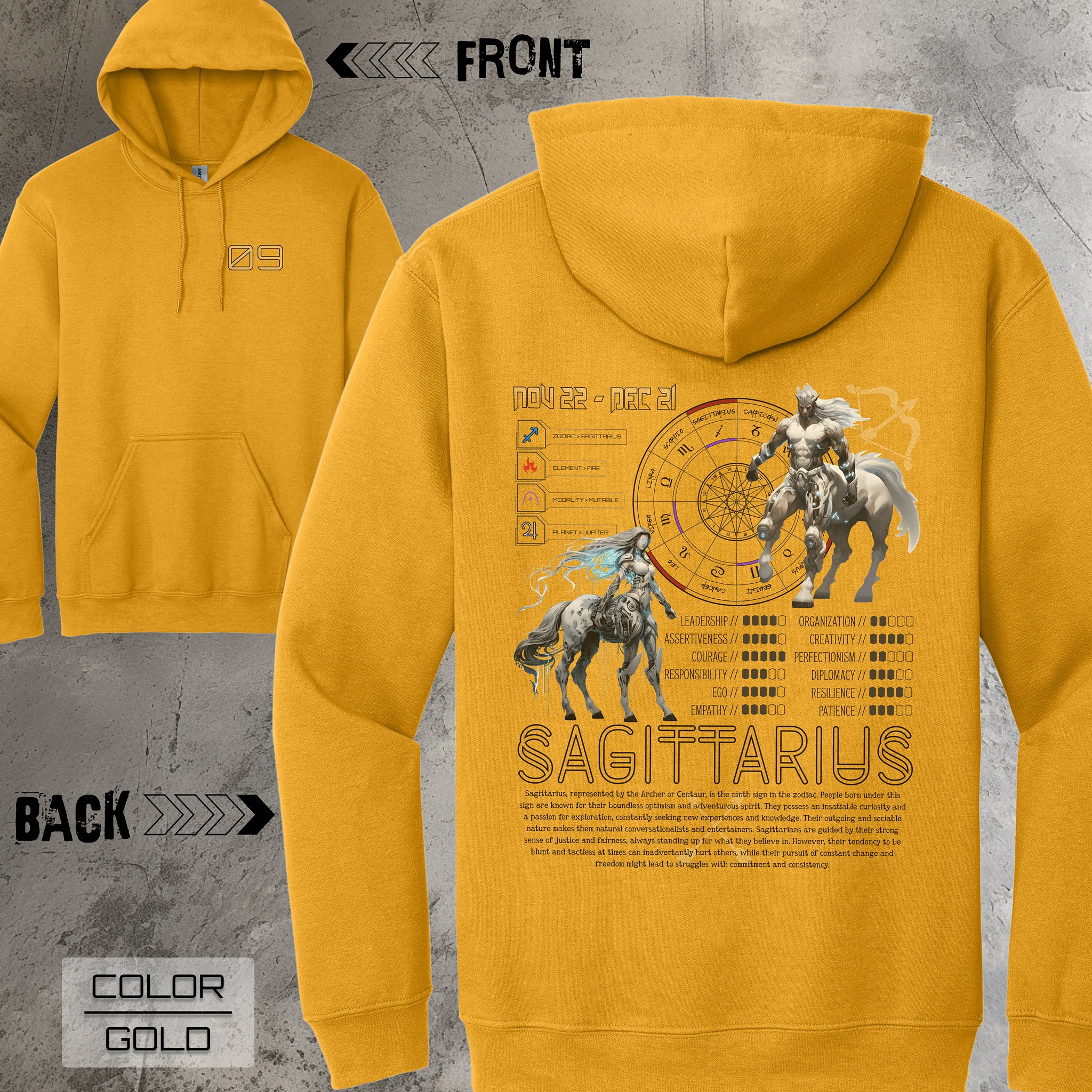 Sagittarius Zodiac Streetwear Hoodie, Front and Back Designs, Horoscope ...