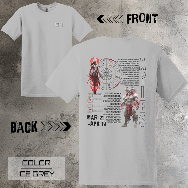 Aries Zodiac Streetwear Shirt, Front and Back Design, Astrology Y2k ...