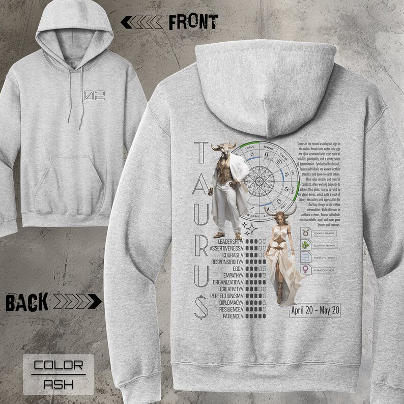 Taurus Zodiac Streetwear Hoodie, Front and Back Design, Horoscope Y2k ...