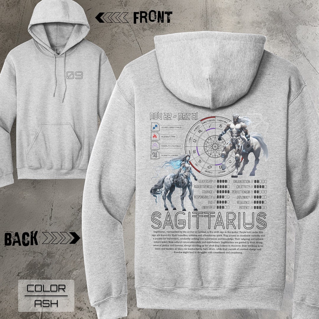 Sagittarius Zodiac Streetwear Hoodie, Front and Back Designs, Horoscope ...