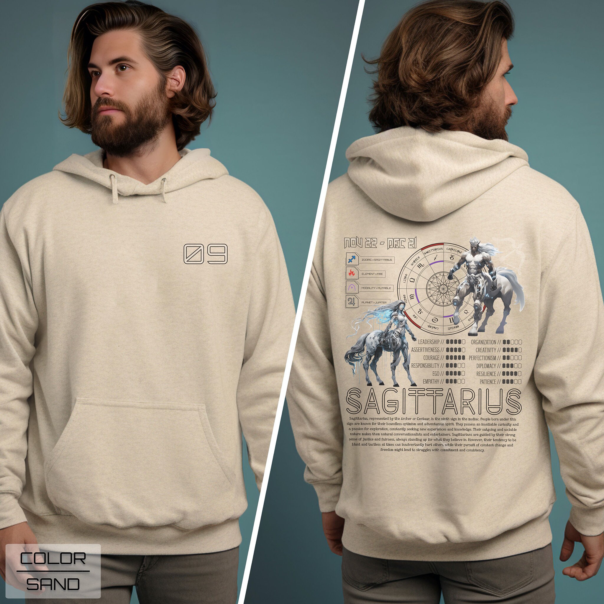 Sagittarius Zodiac Streetwear Hoodie, Front and Back Designs, Horoscope ...