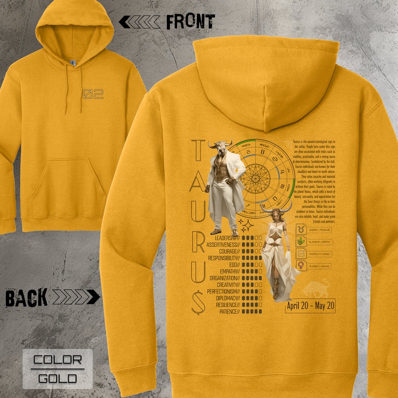 Taurus Zodiac Streetwear Hoodie, Front and Back Design, Horoscope Y2k ...