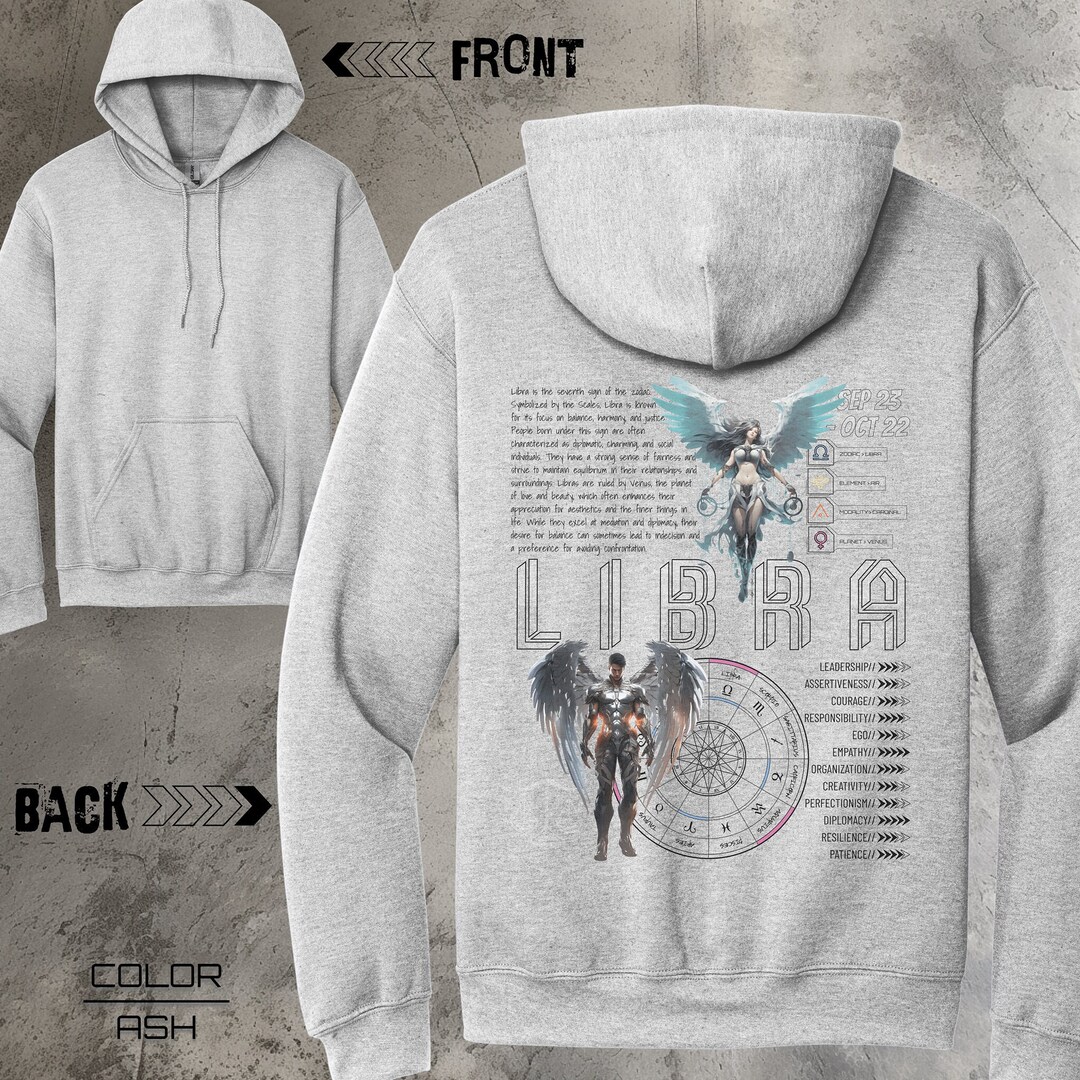 Libra Zodiac Streetwear Hoodie, Front and Back Graphics, Y2k Street Gear, Horoscope Symbol ...