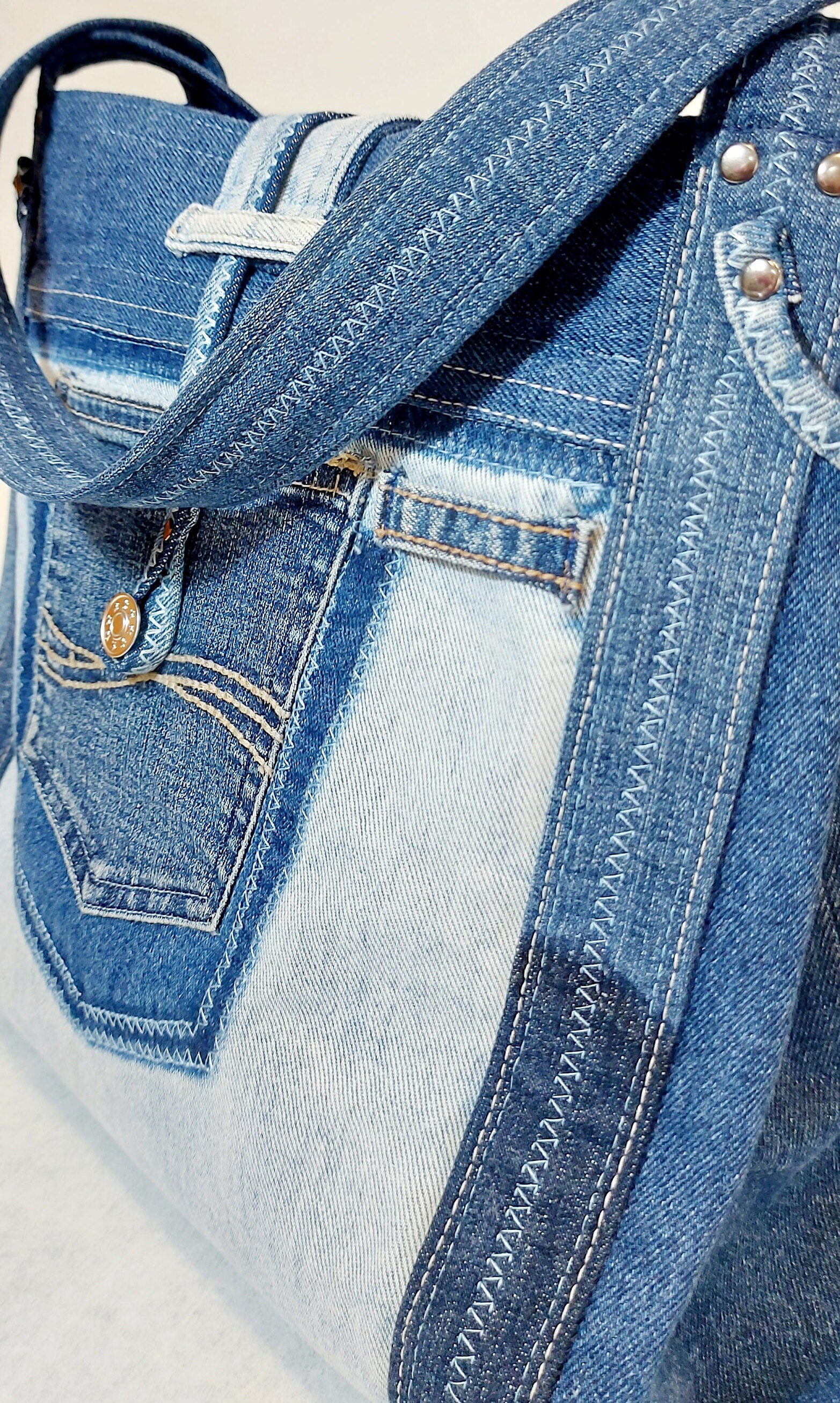 Hand Crafted Large Denim Tote Bag Made From Pre-loved Jeans - Etsy