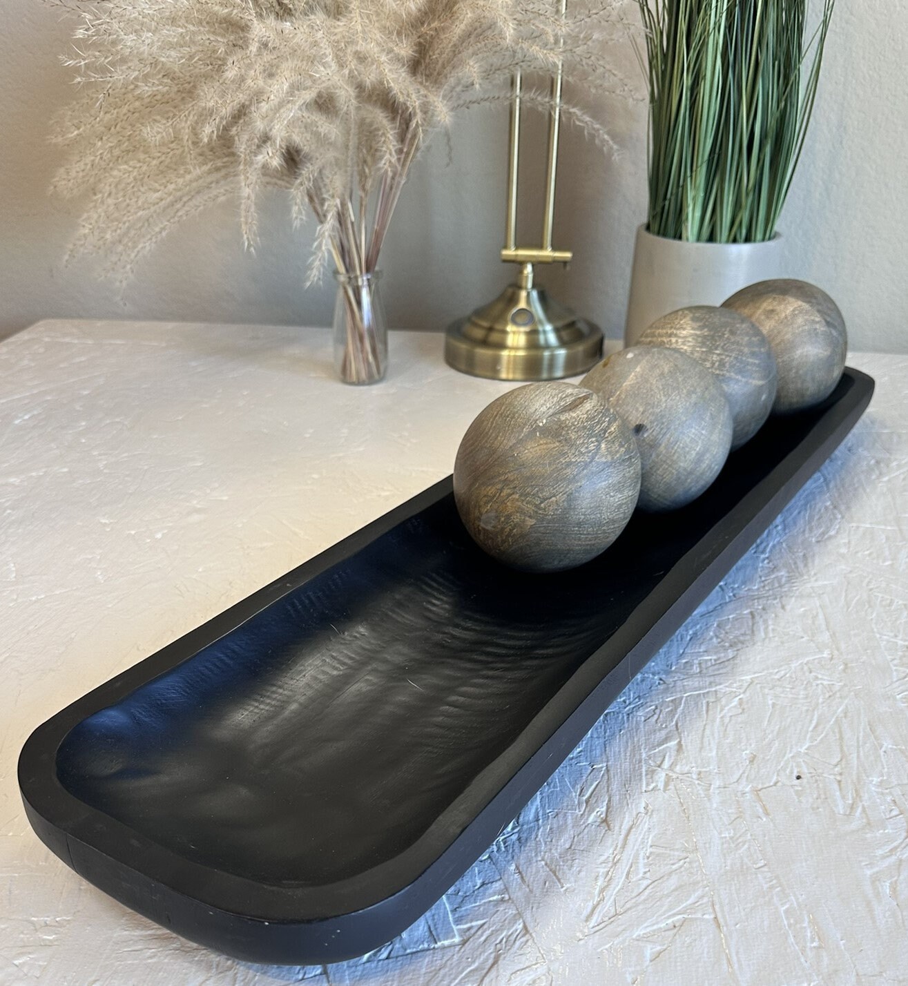 BLACK Long Wood Bowl, Decor Bowl, Large Table Decor Centerpiece ...