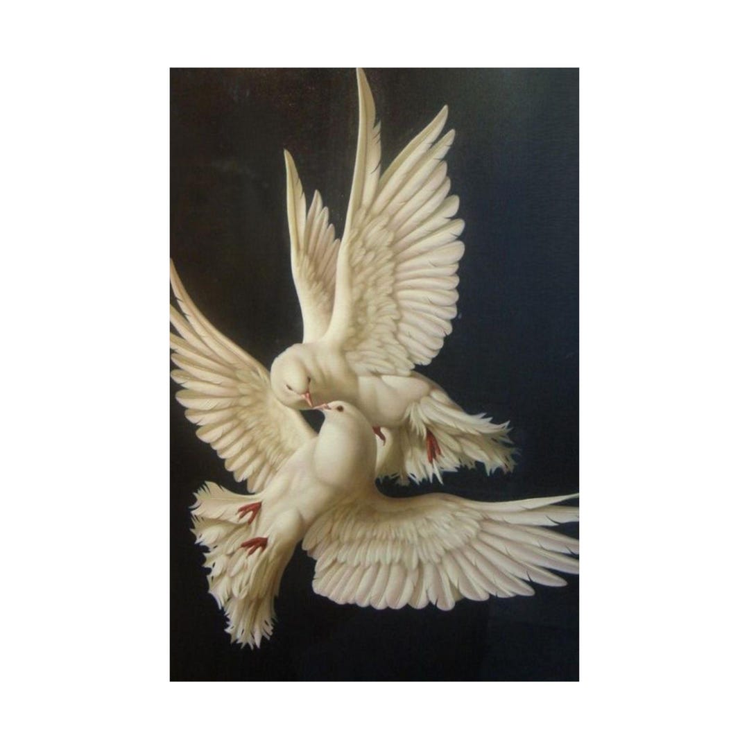 Two Elegant Doves Premium Painting Print Poster, Symbol of Love and ...