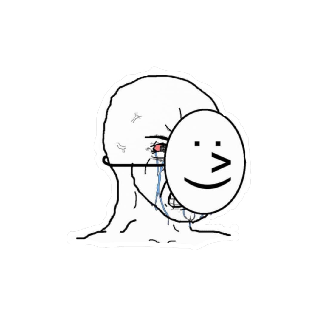 Happy Mask, Crying on the Inside Vinyl Stickers Funny Meme Sticker ...