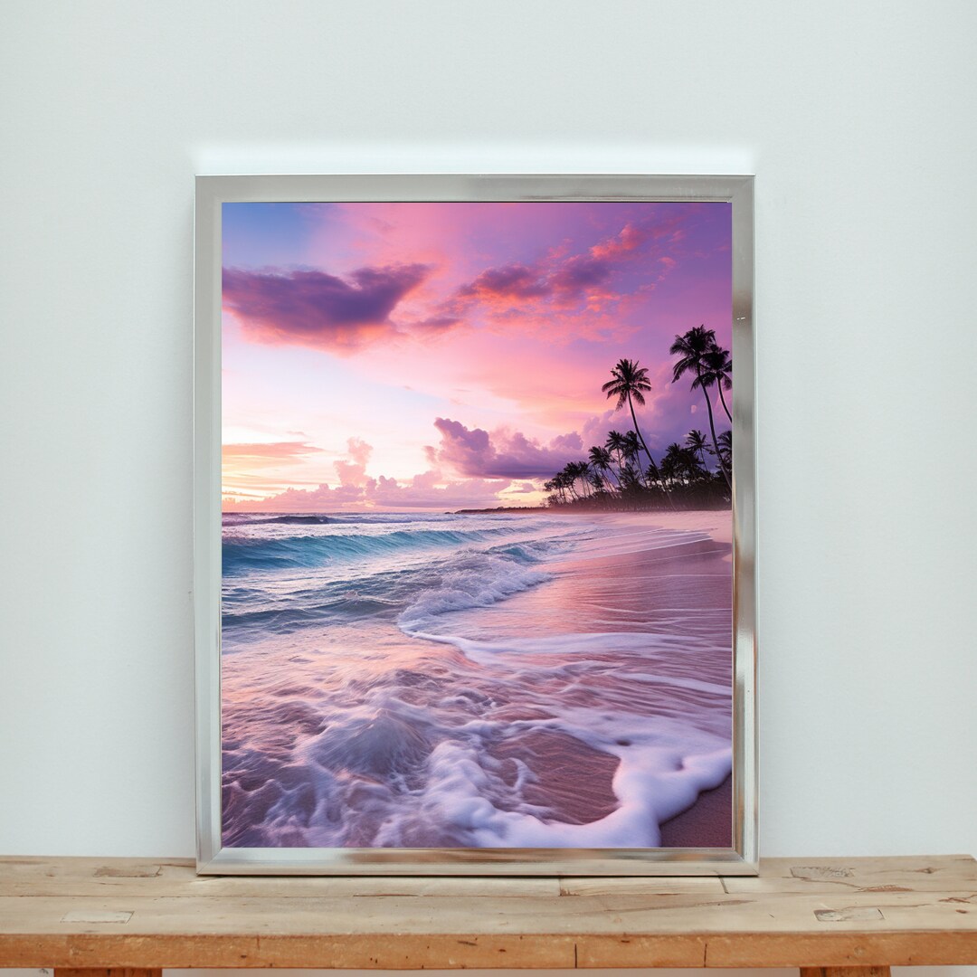 Beach Sunset Print Pastel Beach Photo Ocean Photography Printhorizon ...