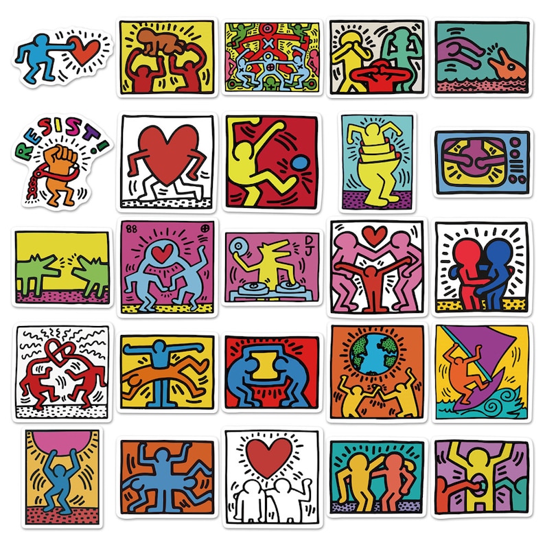 Pack of 50 Keith Haring Stickers for Water Bottles Teens Bicycles ...