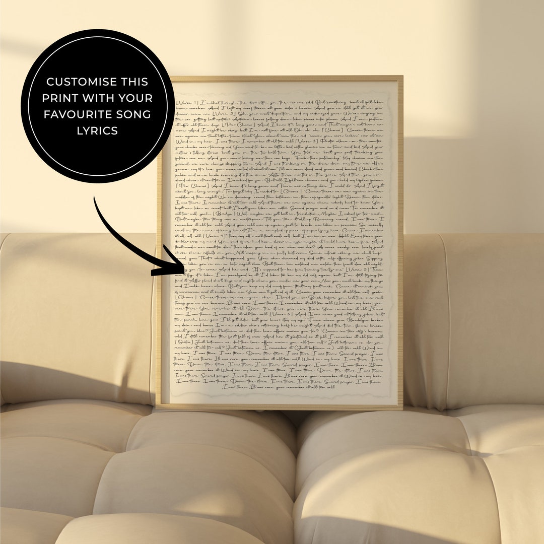 Customised Song Lyrics Wall Art, Personalised Photo Wall Art, Printable ...