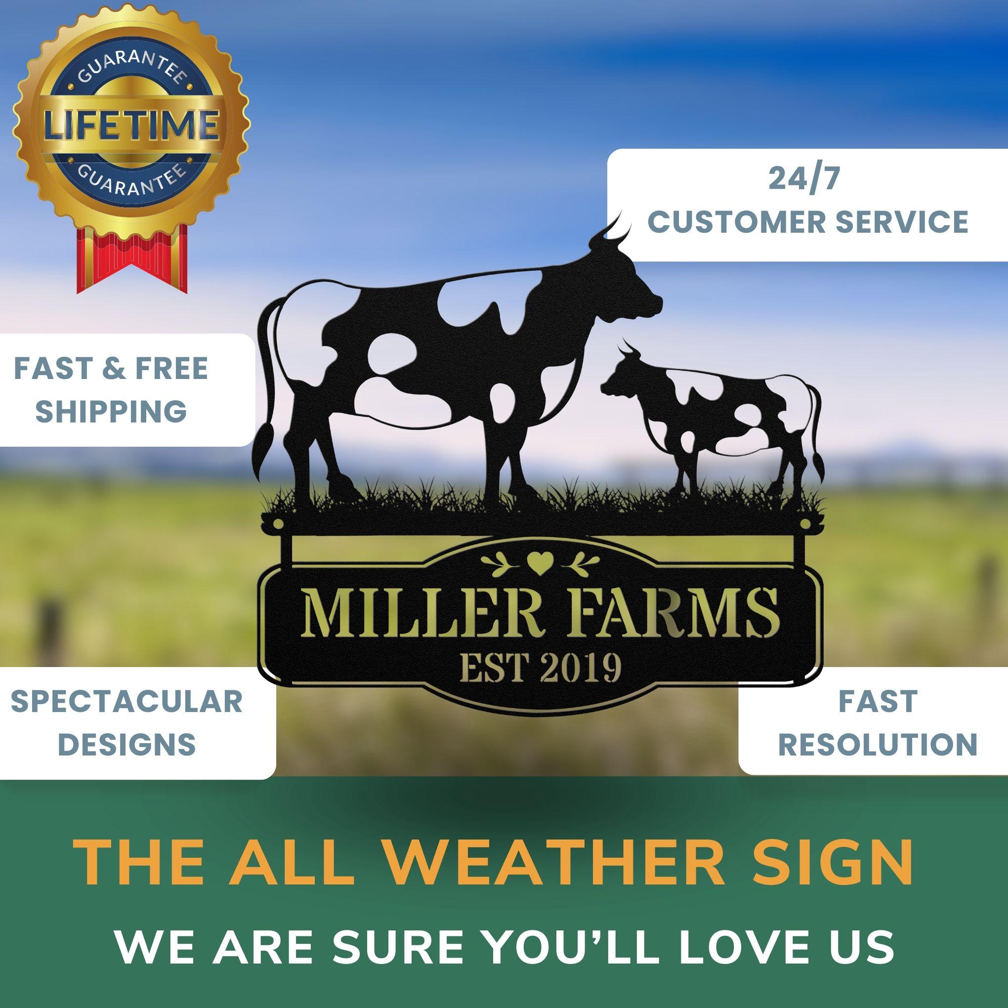 Custom Cattle Dairy Farm Metal Sign, Personalized Cow & Cattle Milk ...