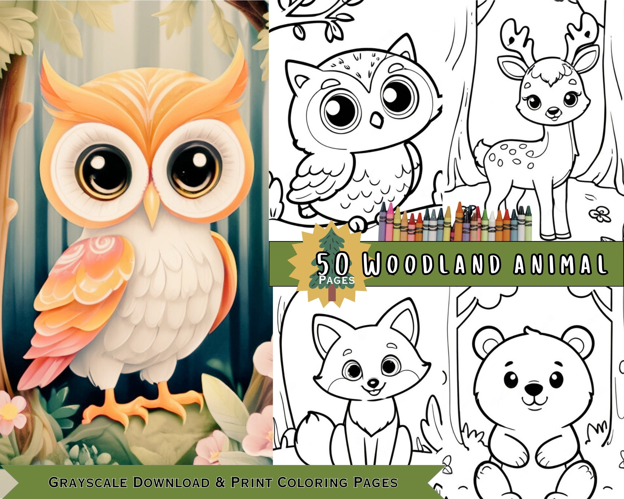 Kids Digital Coloring Pages Woodland Animal Coloring Book | Instant ...